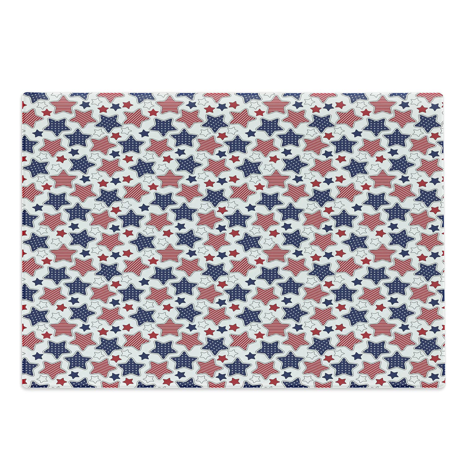 Lunarable 4th of July Cutting Board, Patriotic Stars Pattern with Old Glory Theme Independence Day Illustration, Decorative Tempered Glass Cutting and Serving Board, Large Size, White Multicolor