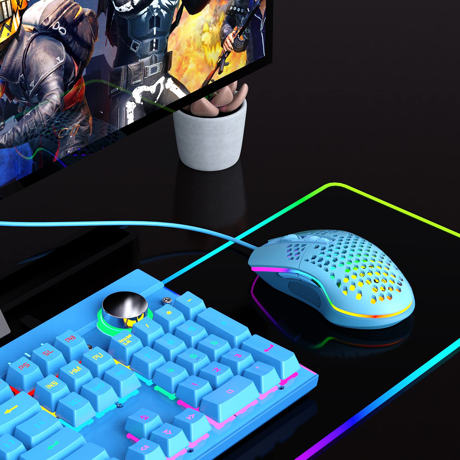 HETOETF Lightweight Gaming Mouse, Wired USB PC Gaming Mice with Ultralight Honeycomb Shell, RGB Chroma LED Light, 6400 DPI Adjustable, Pixart 3325, Programmable 7 Buttons Mouse for Windows 7/8/10/XP