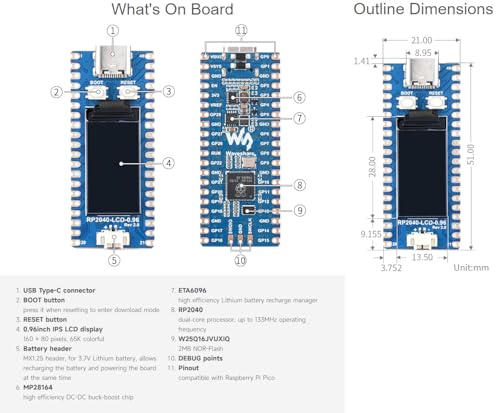 Waveshare RP2040-LCD-0.96 A Low-Cost High-Performance Pico-Like MCU Board Based On Raspberry Pi Microcontroller RP2040 Compatible with Most of The Raspberry Pi Pico Add-On Modules
