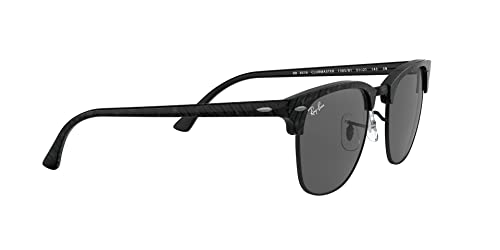 Ray-Ban RB3016 Clubmaster Square Sunglasses, Wrinkled Black On Black/Dark Grey, 49 mm