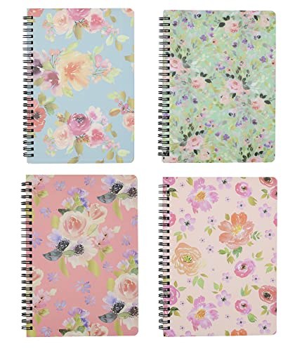 Yansanido Spiral Notebook, 4 Pcs A5 Thick Flower Design Hardcover 8mm Ruled 4 Color 80 Sheets -160 Pages Journals for Study and Notes (flower)