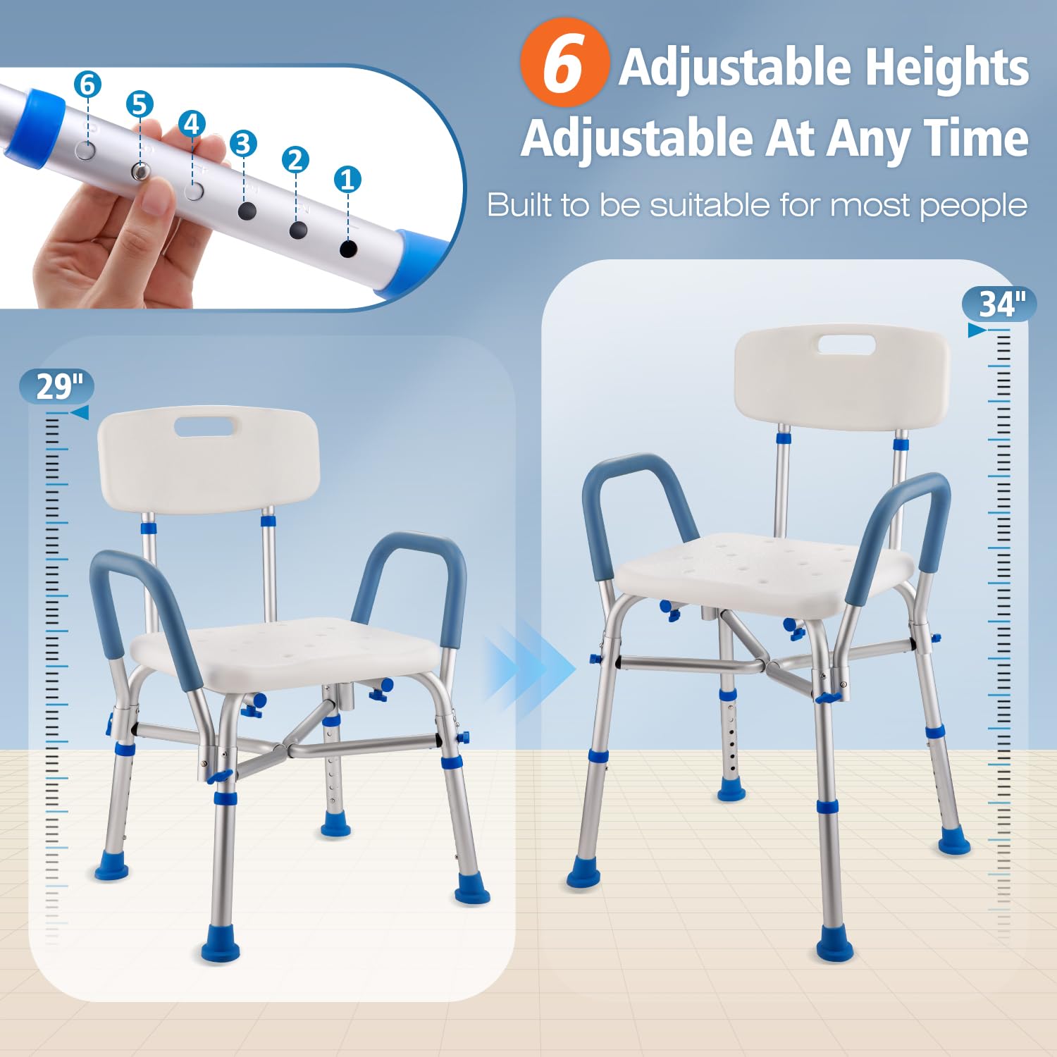 Shower Chair for Inside Shower - Height Adjustable Shower Seat with Back, Tool Free Assembly Bathroom Stool, Anti Slip Shower Stool Bathroom Shower Bench Bath Chair for Elderly