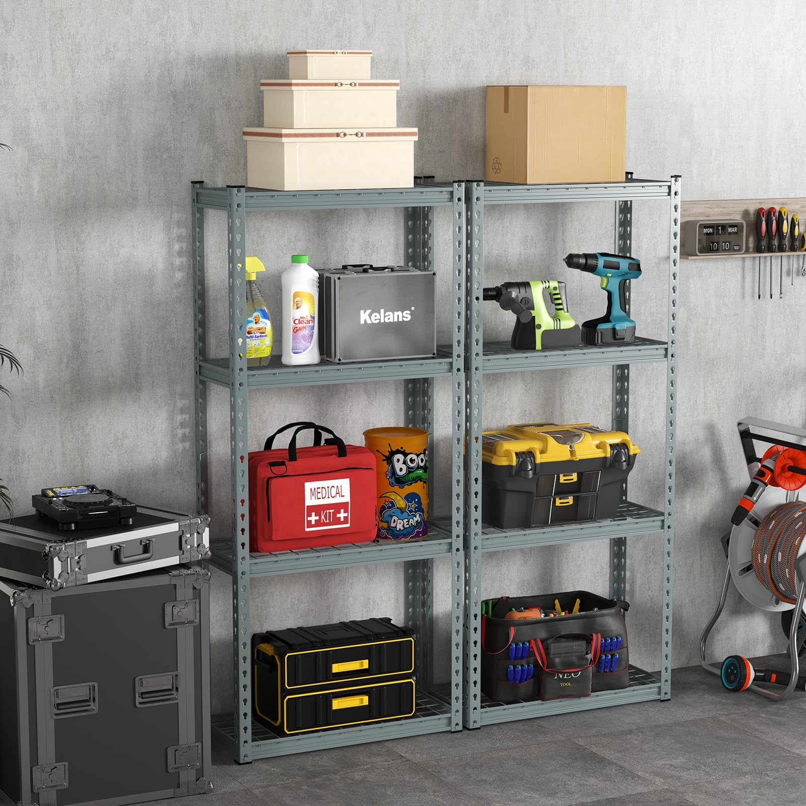 Tangkula 4-Tier Garage Storage Shelves, Heavy Duty Metal Storage Shelving Unit, Adjustable Utility Storage Rack Organizer for Warehouse Kitchen Pantry Basement, 27.5" L x 12" W x 60" H (1, Gray)