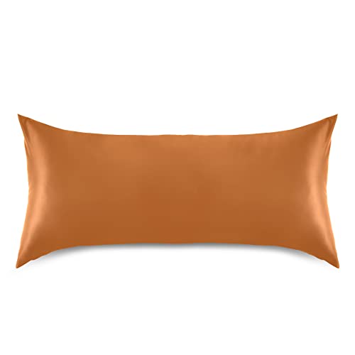 xigua Satin Pillowcase Plain Rust Orange Solid Color Silk Satin Pillowcase for Hair and Skin Satin Pillow Cases with Envelop Closure 20x26 in