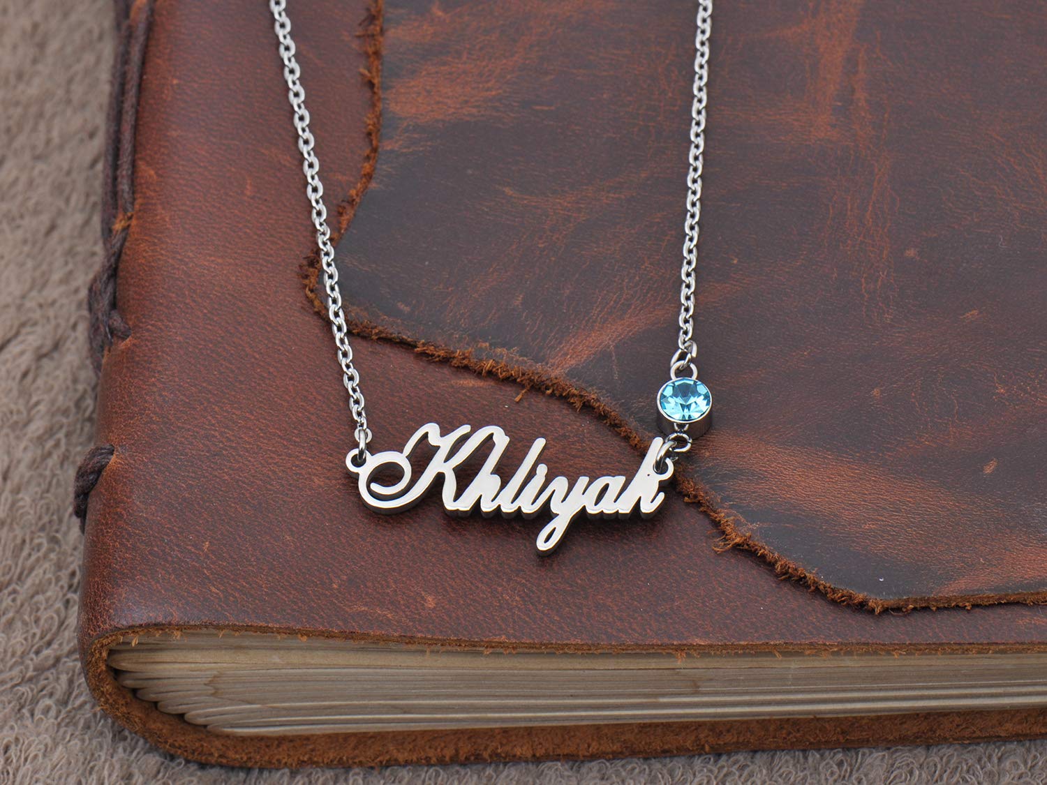 GR35Z9 Customized Silver Name Necklace with Dainty Birthstone for her Jennie