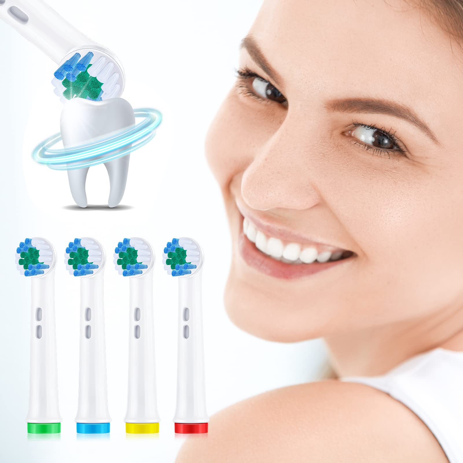Nuenen 32 Pieces Toothbrush Heads Compatible with Oral B, Electric Toothbrush Replacement Heads Soft Bristles Brush Heads Refills, 4 Assorted Styles