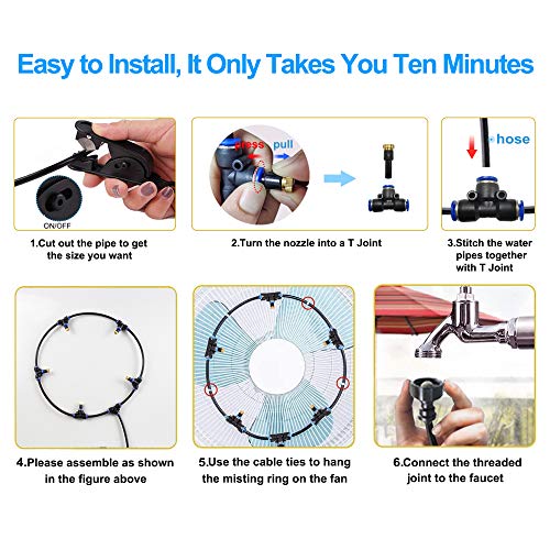 Misters for Outside Patio, 35FT Misting Cooling System, Outdoor Water Mister System for Porch, Umbrella, Deck, Canopy, Fan. Mist Hose Accessories for Backyard, Garden, Greenhouse,Trampoline Sprinkler