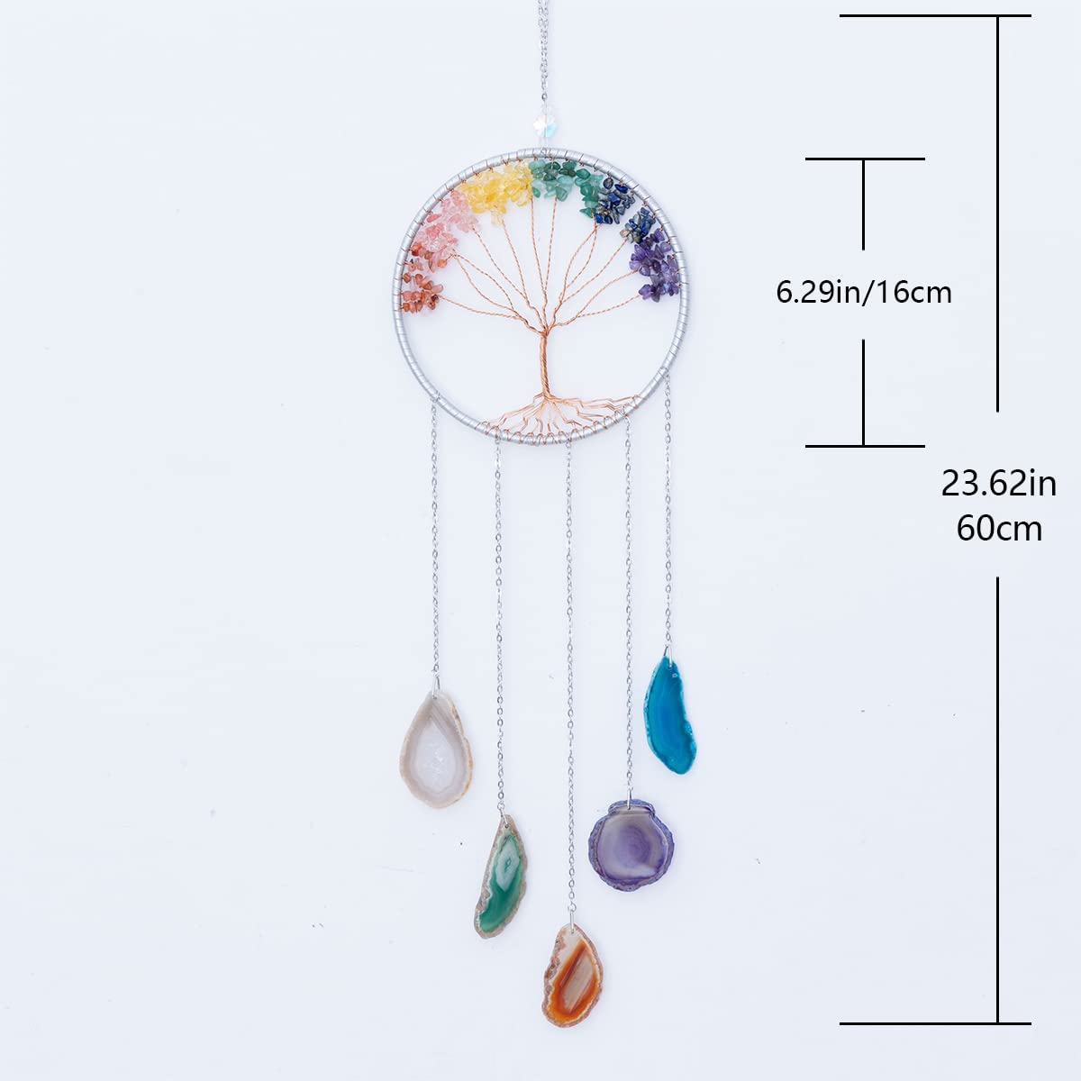 Gem Dream Catchers Agates 7 Chakra Gemstone Wall Hangings Tree of Life Meditation Ornament Home Chakra Feng Crystals Decor Stoneā¦