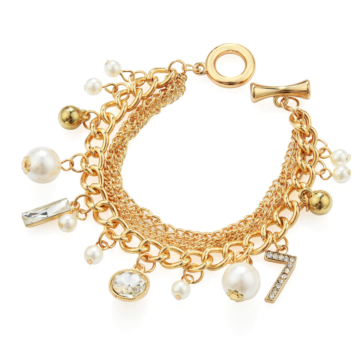 Gold Tone Chain Inspired Charm Bracelet for Women
