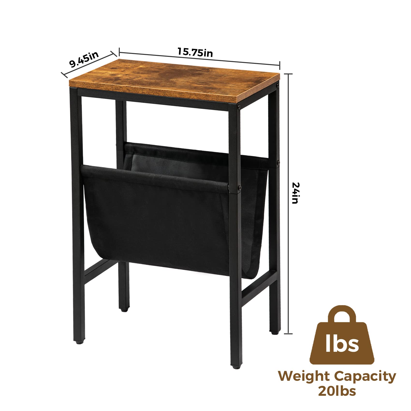 Small End Tables for Small Spaces – Small Side Table Living Room – Industrial Small Nightstand Bedroom –Narrow End Table – Slim Skinny Bedside Table – Little Thin Accent Table Tiny Drink Table