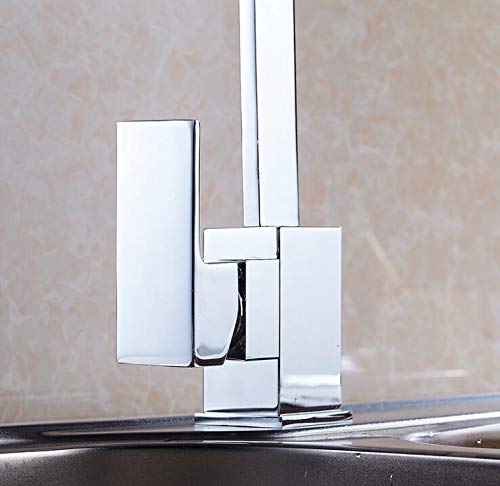 TSHH Square Kitchen Sink Faucet Single Handle One Hole Mixer Tap Kitchen Bath Faucet,Polished Chrome,FC1027