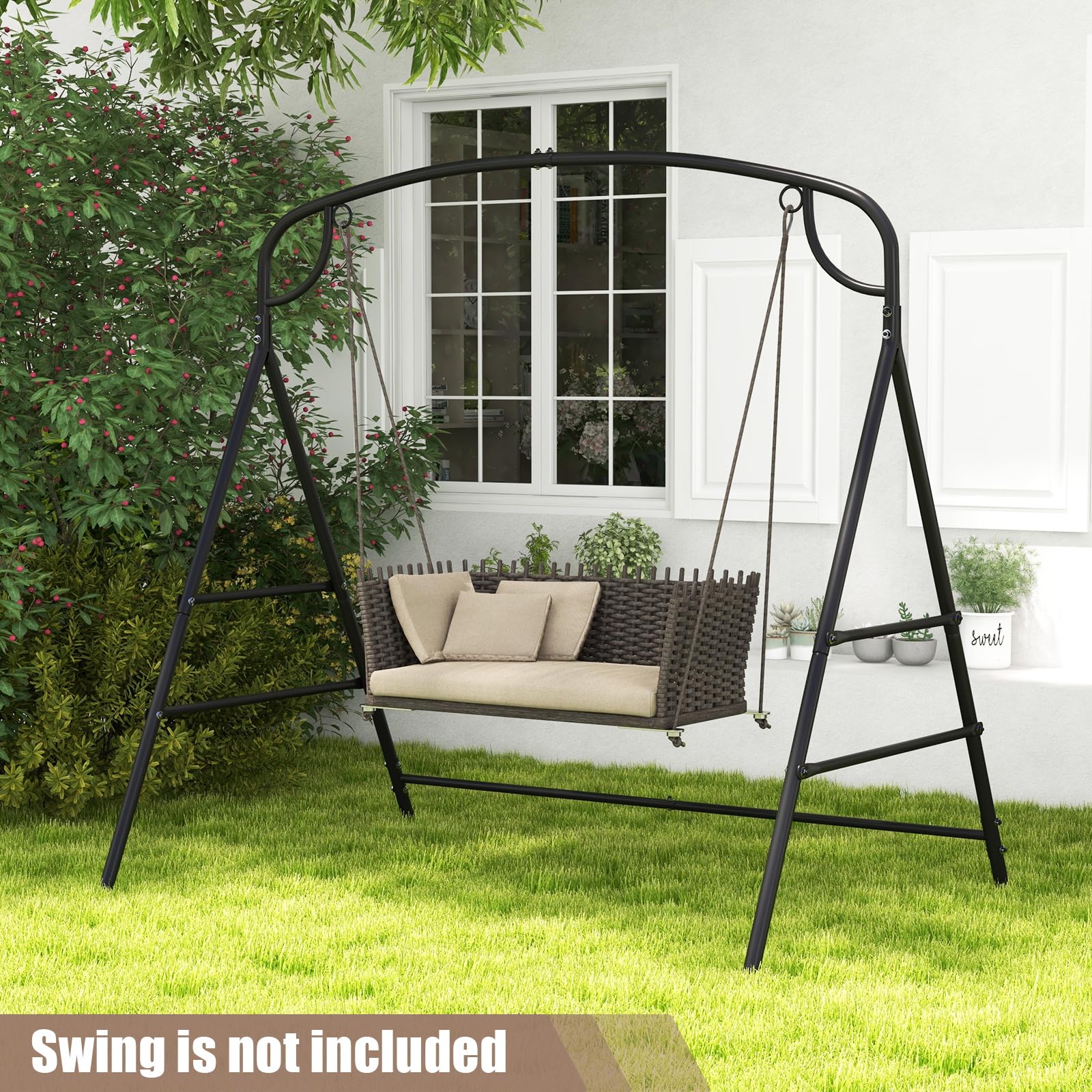 Tangkula Metal Swing Frame, Porch Swing Stand with Extra Side Bars, Heavy Duty Swing Frame Outdoor for Swing, Hammock, A-Frame Swing Stand Frame Outdoor for Lawn, Garden, Backyard