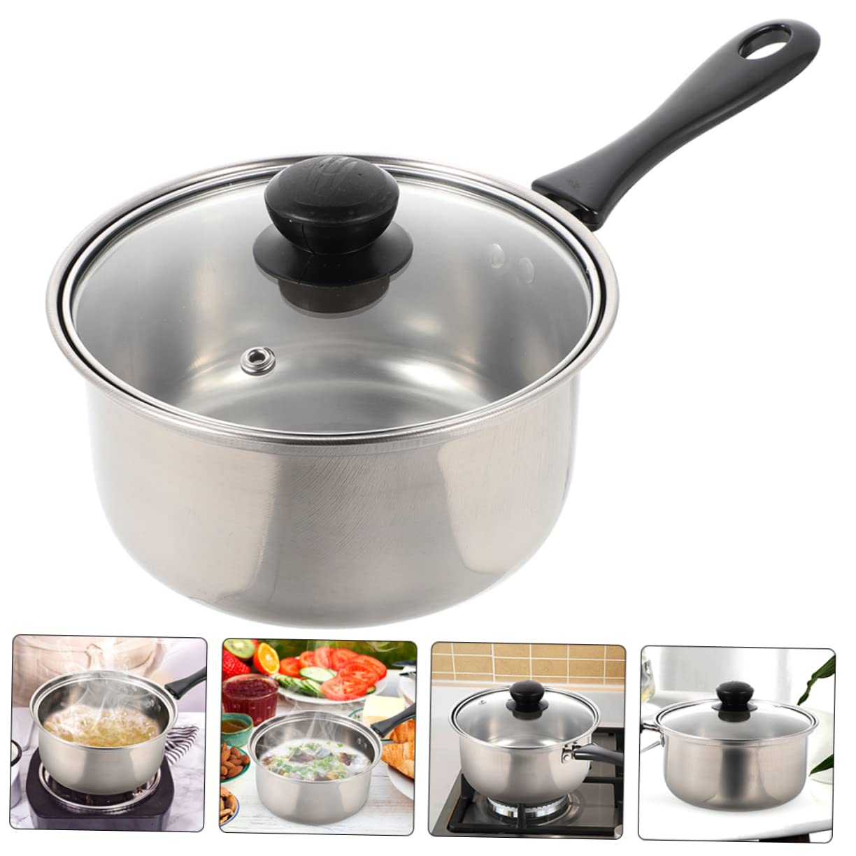 SHOWERORO 1Set Stainless Steel Handheld Soup Pot Stovetop Cooking Pot for Milk and Soup Heating Kitchen Essentials and Easy to Use
