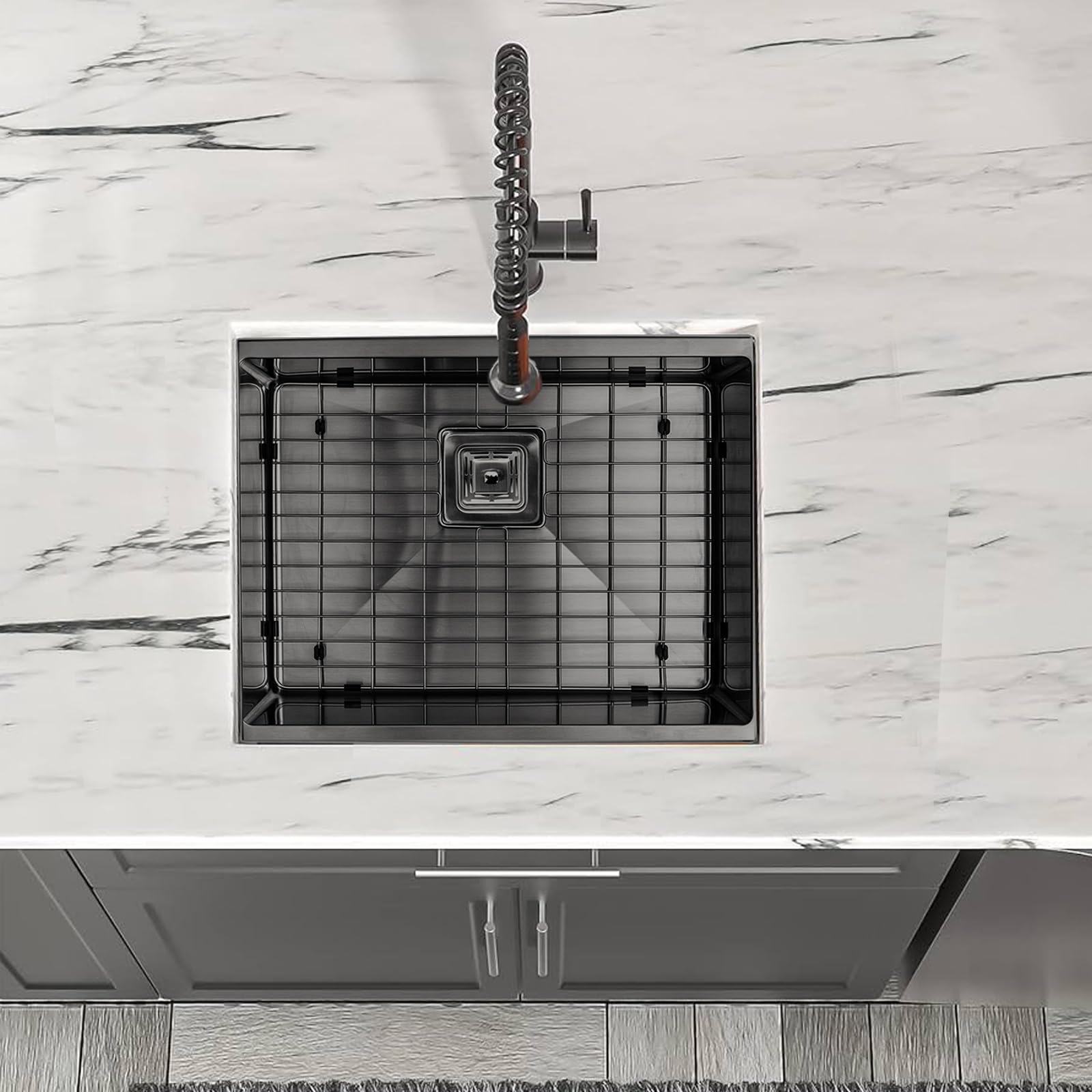 Strictly Sinks Undermount Workstation Kitchen Sink β Black 23 Inch 16 Gauge Single Bowl Kitchen Sink with Grid, Wooden Cutting Board, Colander, 1 Square Strainer Drain & 1 Garbage Disposal Adapter