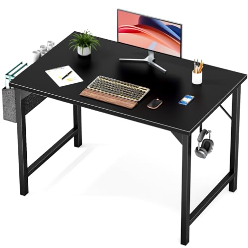 Sweetcrispy Small Computer Office Desk 40 Inch Kids Student Study Writing Work with Storage Bag & Headphone Hooks Modern Simple Home Bedroom PC Table