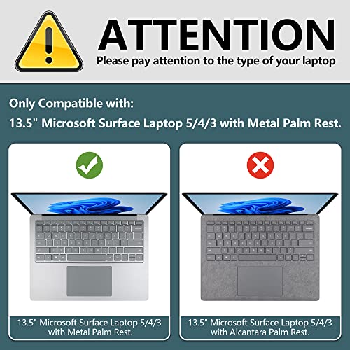 TWOLSKOO Case for 13.5" Microsoft Surface Laptop 5/4/3 with Metal Palm Rest Model 1951/1868, Plastic Hard Shell Case with Screen Protector + Keyboard Cover + Dust Plug, Abstract Flower