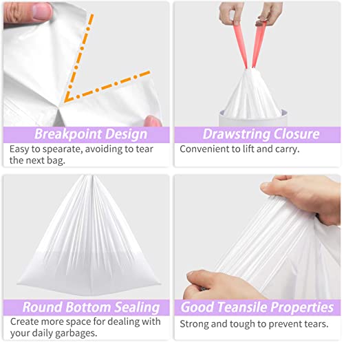 Small Trash Bag - 2.6 Drawstring Garbage Bags Bathroom Trash can Liners 10 Liters for Bedroom Bathroom Office Home 60 Counts