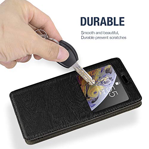 Shantime Oppo Reno 6 Pro 5G Case, Wood Grain Leather Case with Card Holder and Window, Magnetic Flip Cover for Oppo Reno 6 Pro 5G Black