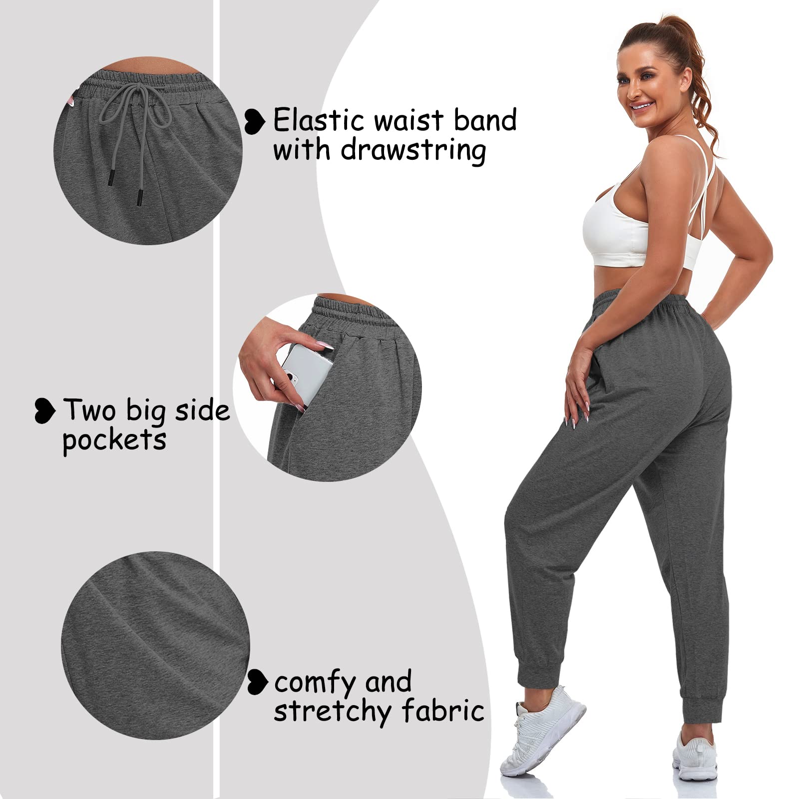 Heyitsmee Plus Size Pants for Women Active Casual Joggers Comfy Yoga Pants with Pockets Drawstring Workout Pants (2X, Dark Grey)