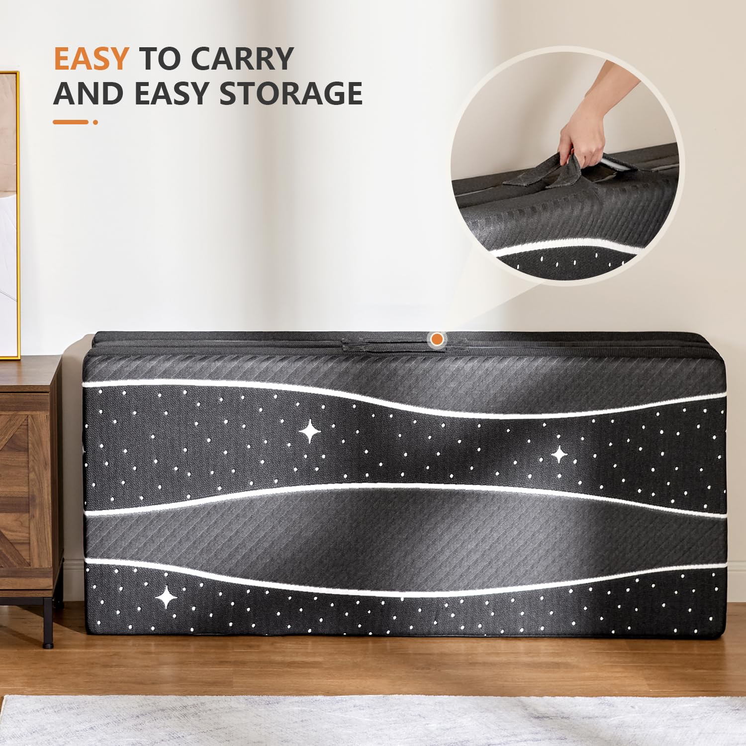 Sweetnight Portable Tri Folding Mattress Foldable - 4-inch Foldable Mattress with Removable & Breathable Cover | Comfy Soft Double-Sided Tri-Fold Mattress |Star Pattern(TXL)