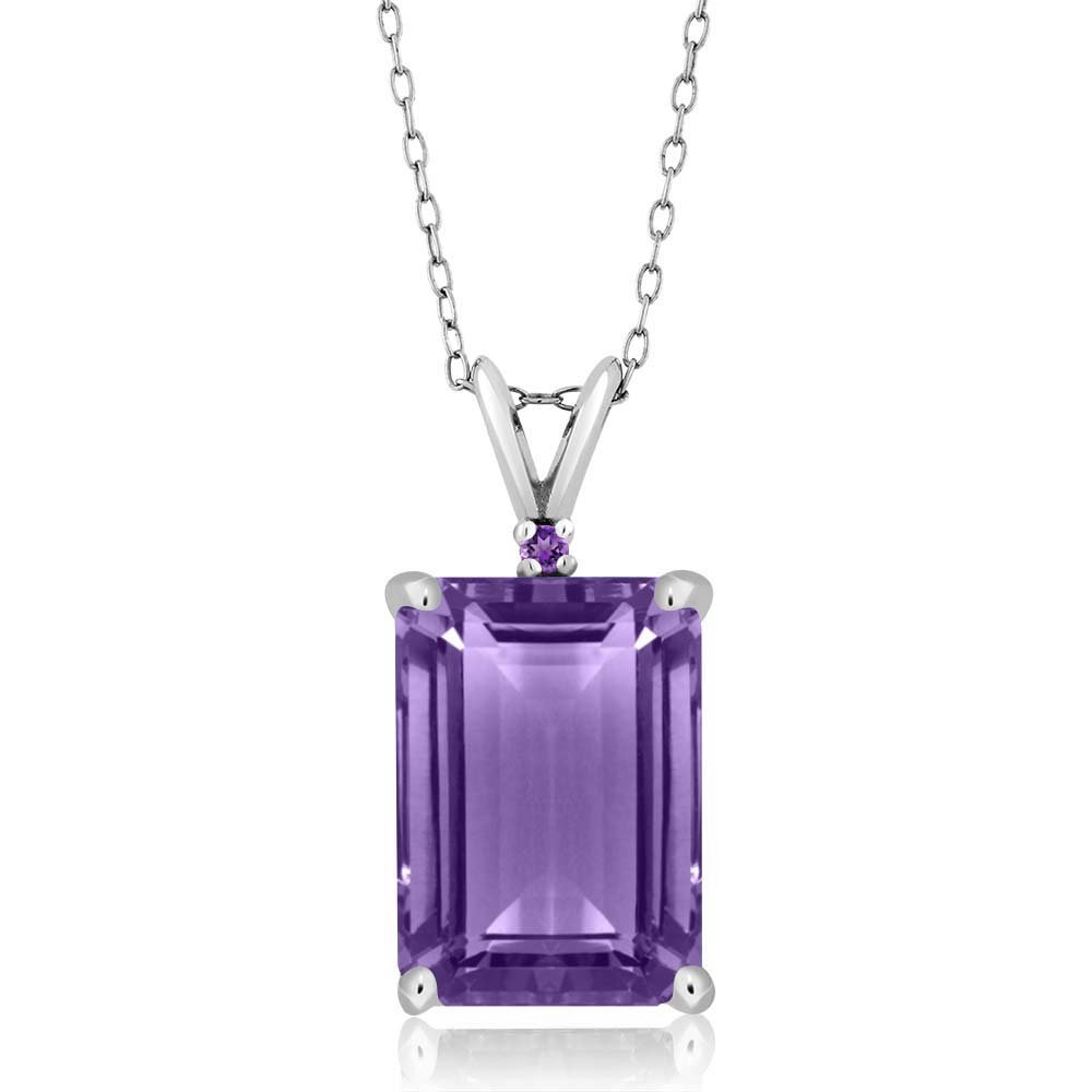 Gem Stone King 7.12 Cttw Purple Amethyst Pendant Necklace For Women In 925 Sterling Silver | Gemstone February Birthstone | Emerald Cut 14X10MM | With 18 Inch Silver Chain
