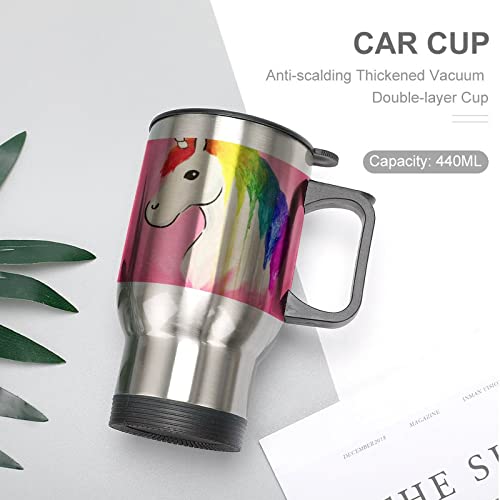 Rainbow Unicorn 14 Oz Travel Coffee Mug Stainless Steel Vacuum Insulated Cup with Lid