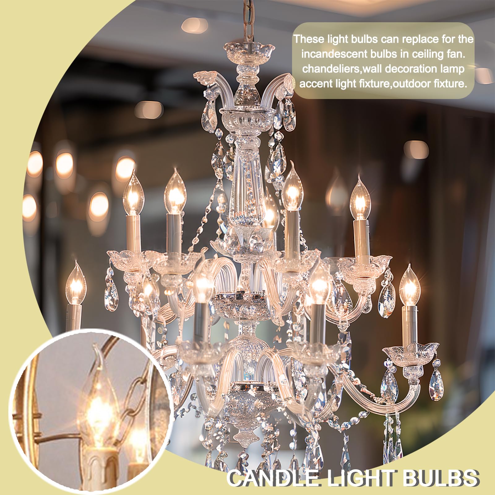 Potanro E12 Incandescent Light Bulbs 40Watt Warm White 2700K, 300 Lumens Candelabra Light Bulbs Decorative Dimmable Chandelier Light Bulbs for Ceiling Fan, Pendants (40W-12Pack)