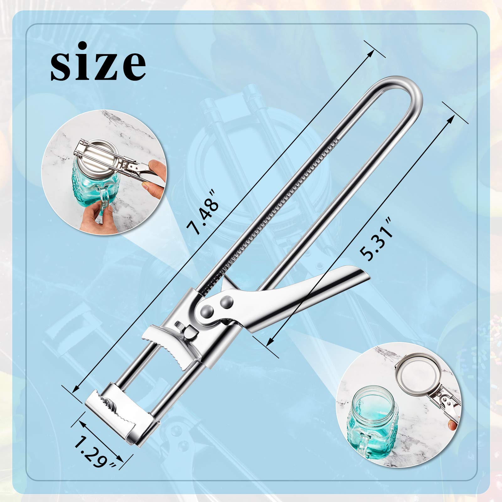 Master Opener Adjustable Jar and Bottle Opener Adjustable Multifunction Stainless Steel Can Opener Jar Lid Gripper Manual Jar Opener Kitchen Accessories for Weak Hands (2 Pieces)