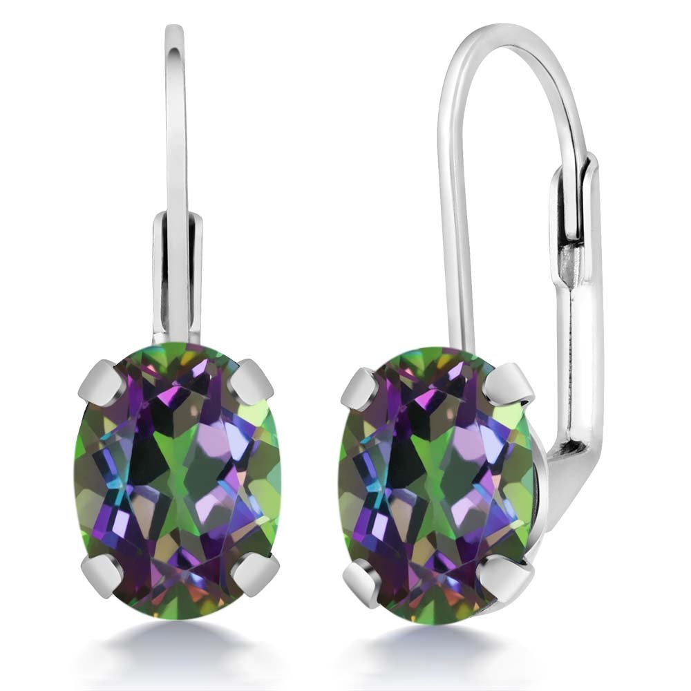 Gem Stone King 925 Sterling Silver Genuine Gemstone Birthstone Leverback Earrings | Oval 8X6MM Drop Dangle Earrings for Women