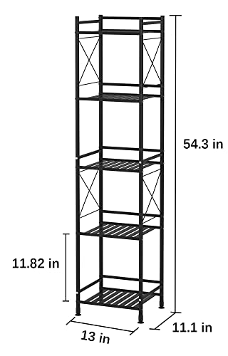 TZAMLI 5 Tier Shelving Unit, Free-Standing Bathroom Storage Shelves, Metal Heavy Duty Storage Rack Shelf for Small Space Kitchen Balcony Office, Matte Black