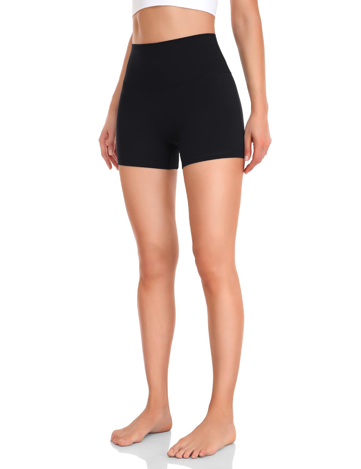 HeyNuts Women's Buttery Soft Biker Shorts Spandex Workout Shorts Running Cycling Athletic Daily 4'' Black S(4/6)