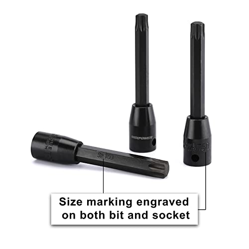 MIXPOWER Extra Long Torx Bit Socket Set, 3.5-inch Length, Torx Bit in 3/8" Drive T30 - T70, 8 Pieces Set