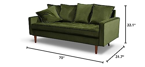 SILKIR 3-Person Sofa Couch for Living Room | Perfect for: Apartment/Studio/Office & Small Space | Velvet Fabric | Fast and Easy Assembly | (Olive Green) Modern Contemporary Mid-Century