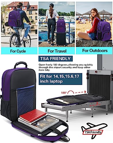 ProEtrade Travel Backpack, Extra Large Laptop Backpack School Business Anti Theft TSA Approved College Work Computer Bag Fits 17 Inch Laptop with USB Charging Port Bookbag for Women Men(Purple)