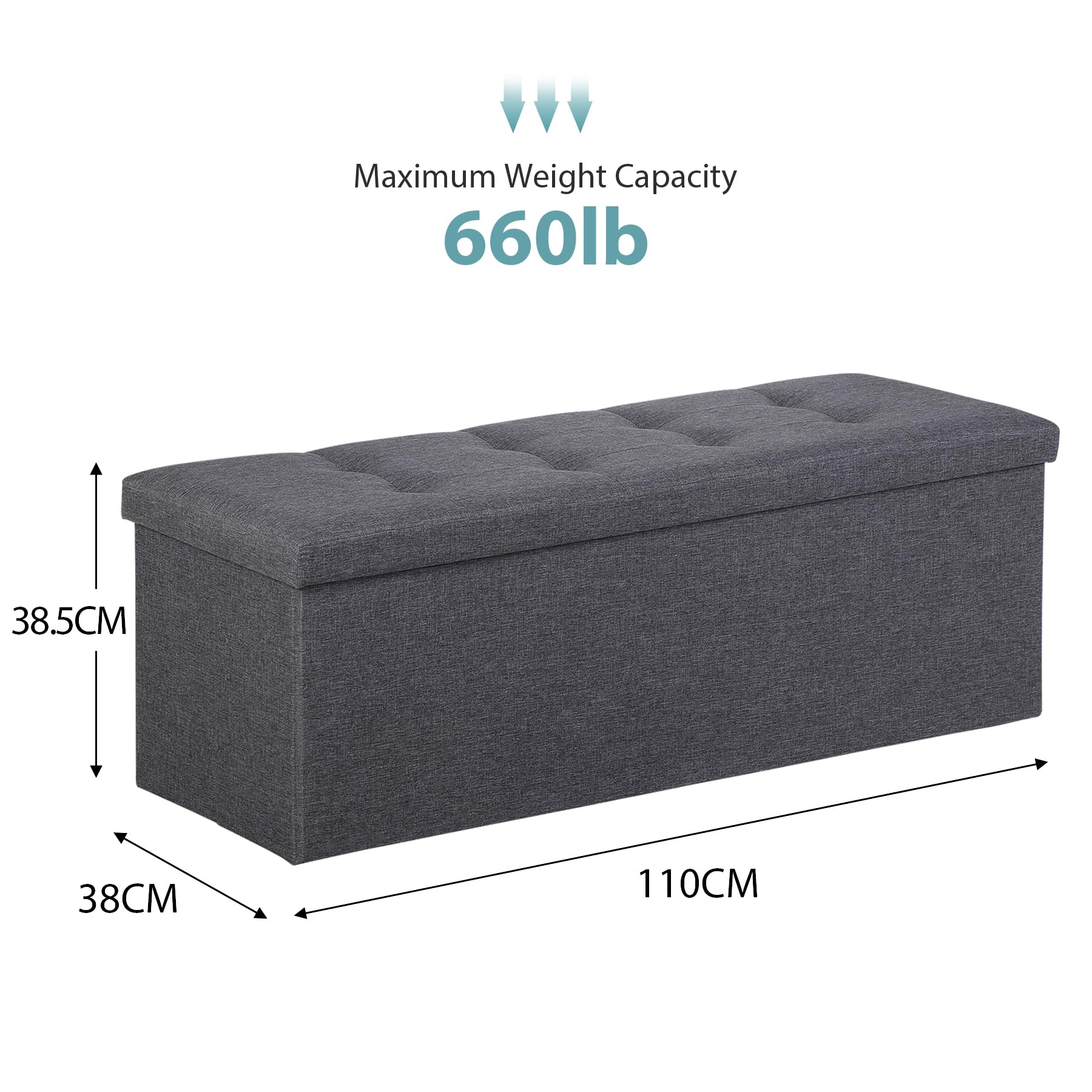 Saicool 43 Inch Folding Storage Ottoman Bench, Storage Chest Box w Divider,Long Linen Foot Rest Stool,for Bedroom, End of Bed, Living Room, Entryway,Brown