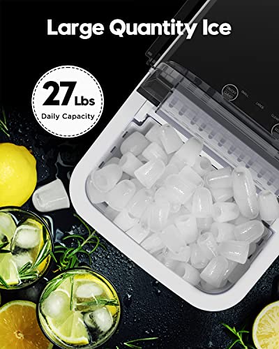Silonn Countertop Ice Maker Machine with Handle, Portable Makers Countertop, Makes up to 27 lbs. of Per Day, 9 Cubes in 7 Mins, Self-Cleaning Scoop and Basket, Black, 12 x 9 x 12 inches (SLIM06)