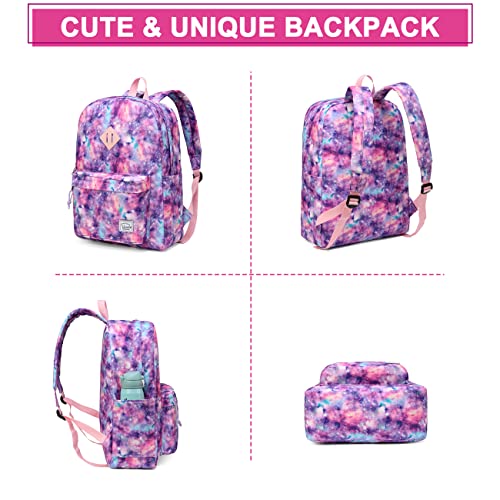 VASCHY Backpack for School, Lightweight Water Resistant Bookbag Casual Daypack for Middle School Teen Girls Pink Galaxy