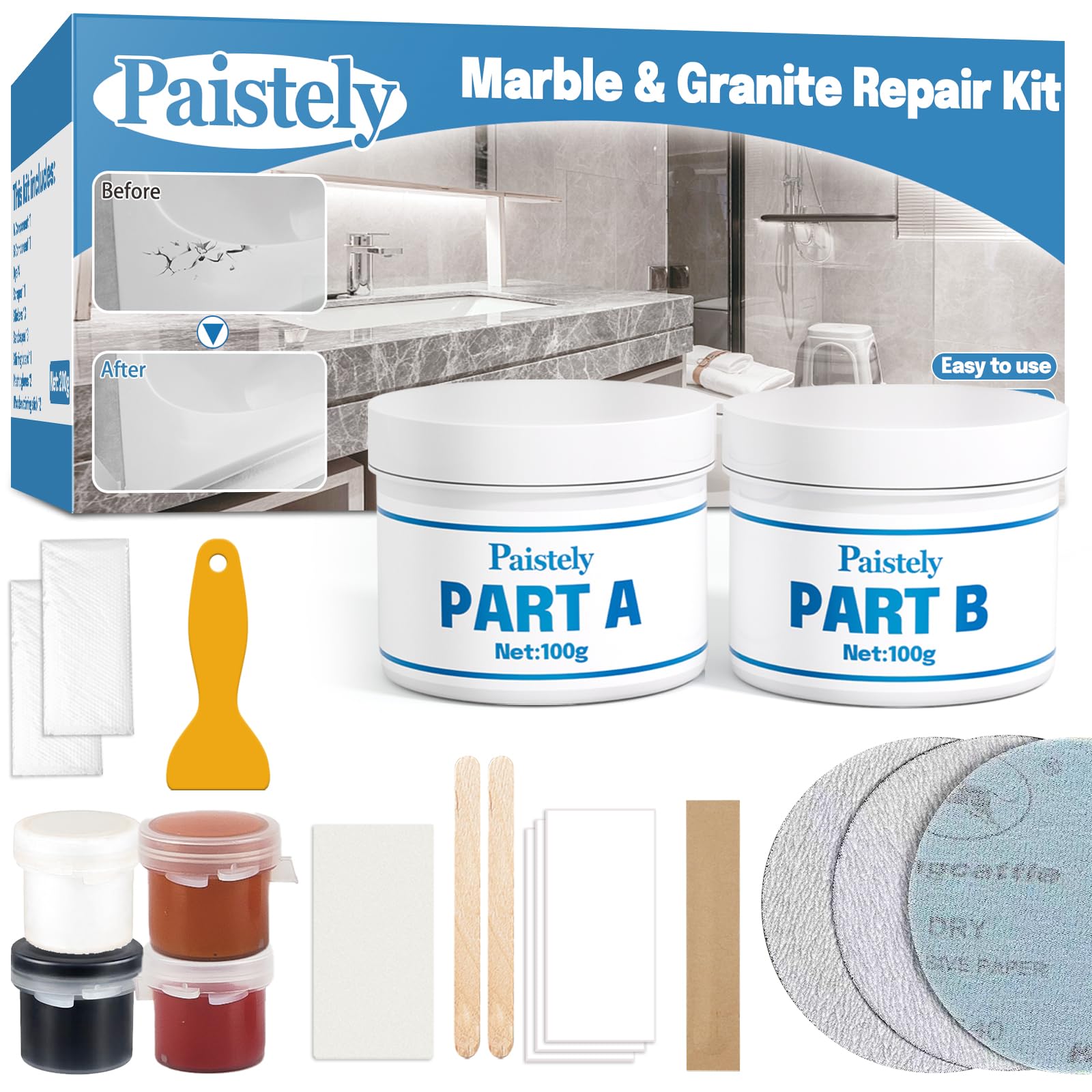 Tile, Granite and Marble Repair Kit(Color Match), 7.05oz Porcelain Repair Kit with Strong Adhesion, Quartz Countertop Repair Kits for Marble, Quartz, Resin, Acrylic, Granite and More (3.52oz+3.52oz)