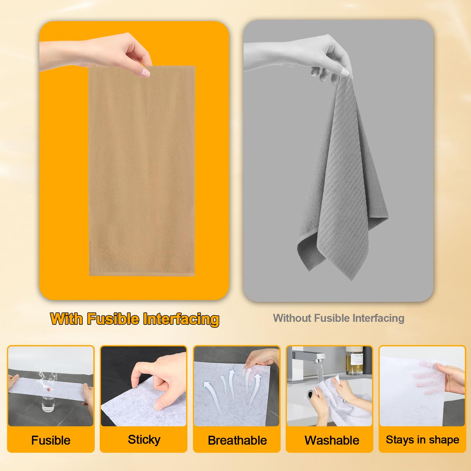 Fusible Interfacing, 11.42"x33 Yards Medium Weight Iron-On Non-Woven Fabric Interfacing, Single- Sided Fusible Interlining, for Sewing Hand Crafts and DIY Crafts Supplies
