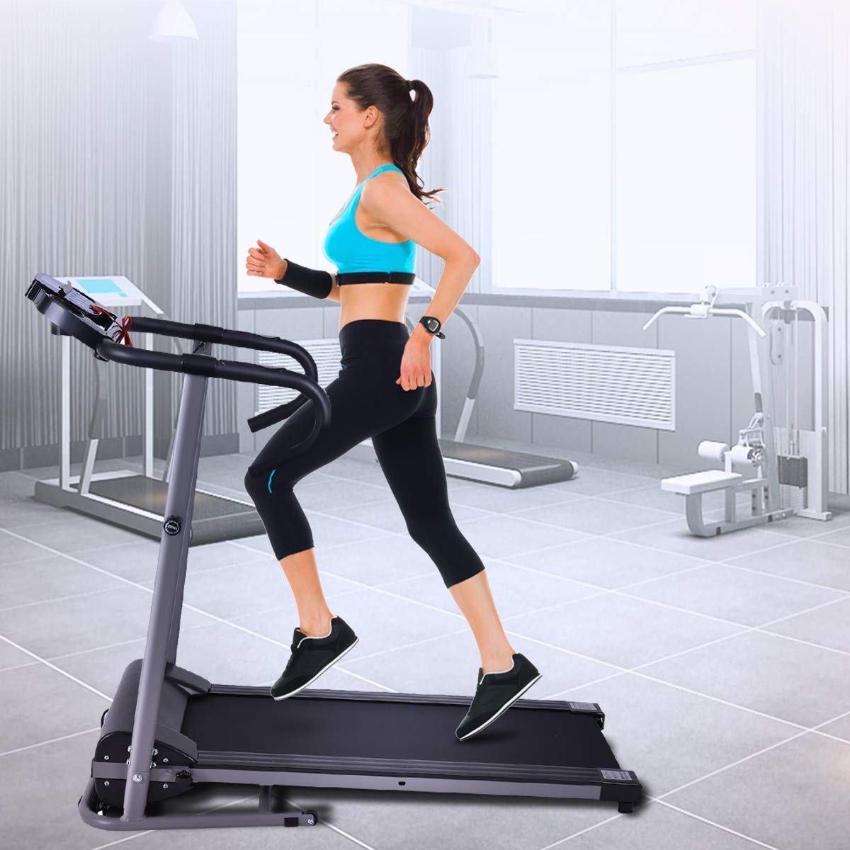 Goplus 1100W Folding Treadmill Electric Motorized Power Fitness Running Machine with LED Display and IPAD Support Perfect for Home Use(Black)
