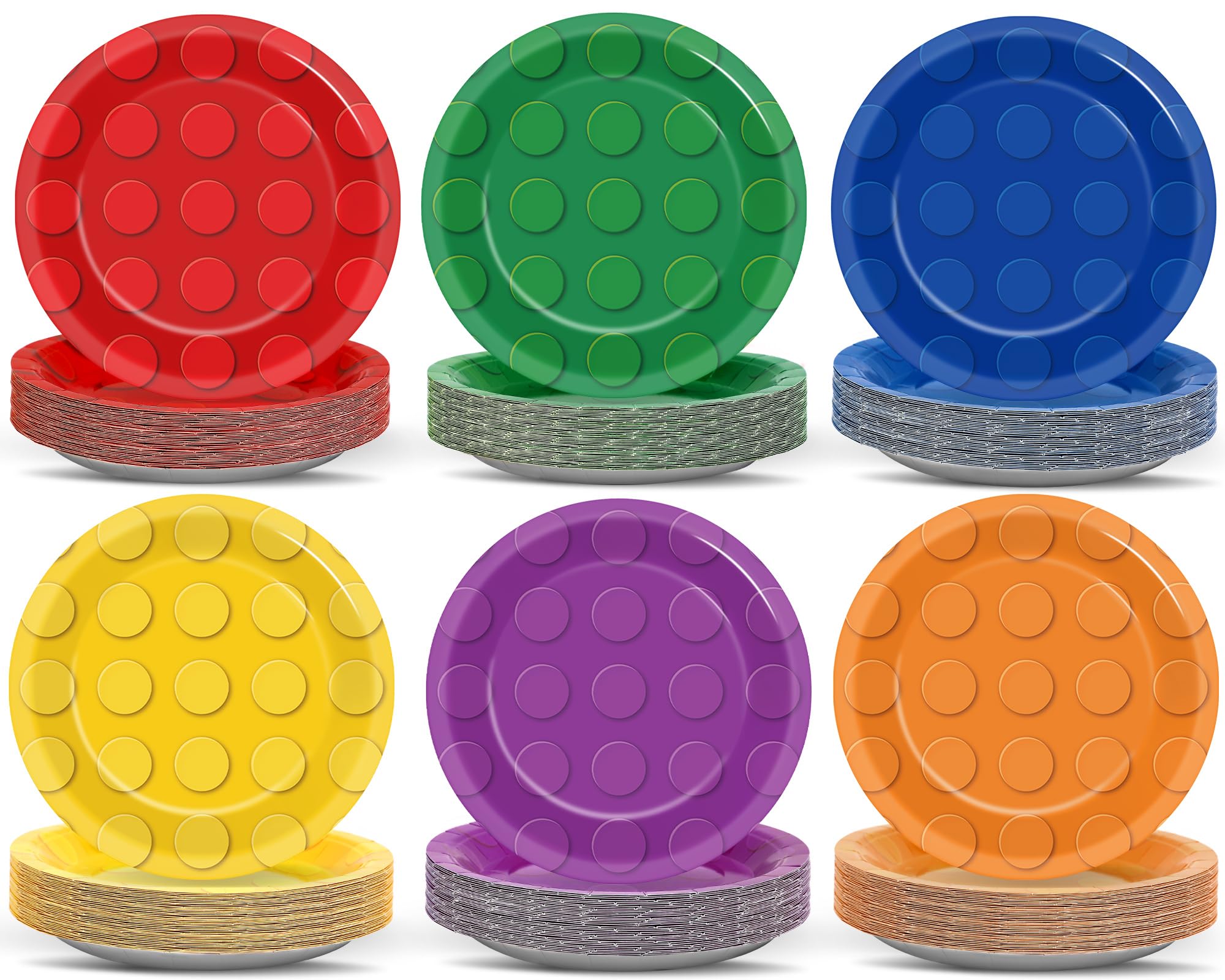 Naozinebi 72Pcs Building Block Party Plates Building Blocks Birthday Party Supplies Colorful Dinnerware Building Bricks Paper Plates Disposable Plate for Kids Boys Girls baby shower favors Decorations
