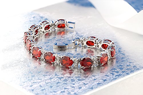 Gem Stone King 40.00 Cttw Red Color Cubic Zirconias CZ Tennis Bracelet for Women | 7 Inch