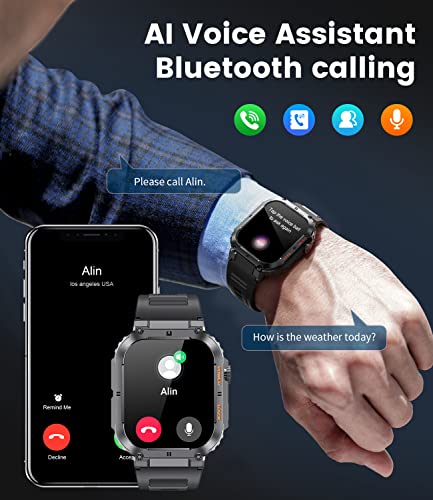 Smart Watch for Men Bluetooth Make Calls with 1.96in Big Screen 400mAh Long-Lasting Battery Message Reminder Voice Assistant IP68 Waterproof Rugged Sports Tracker Android iOS Stylish Men's Smartwatch