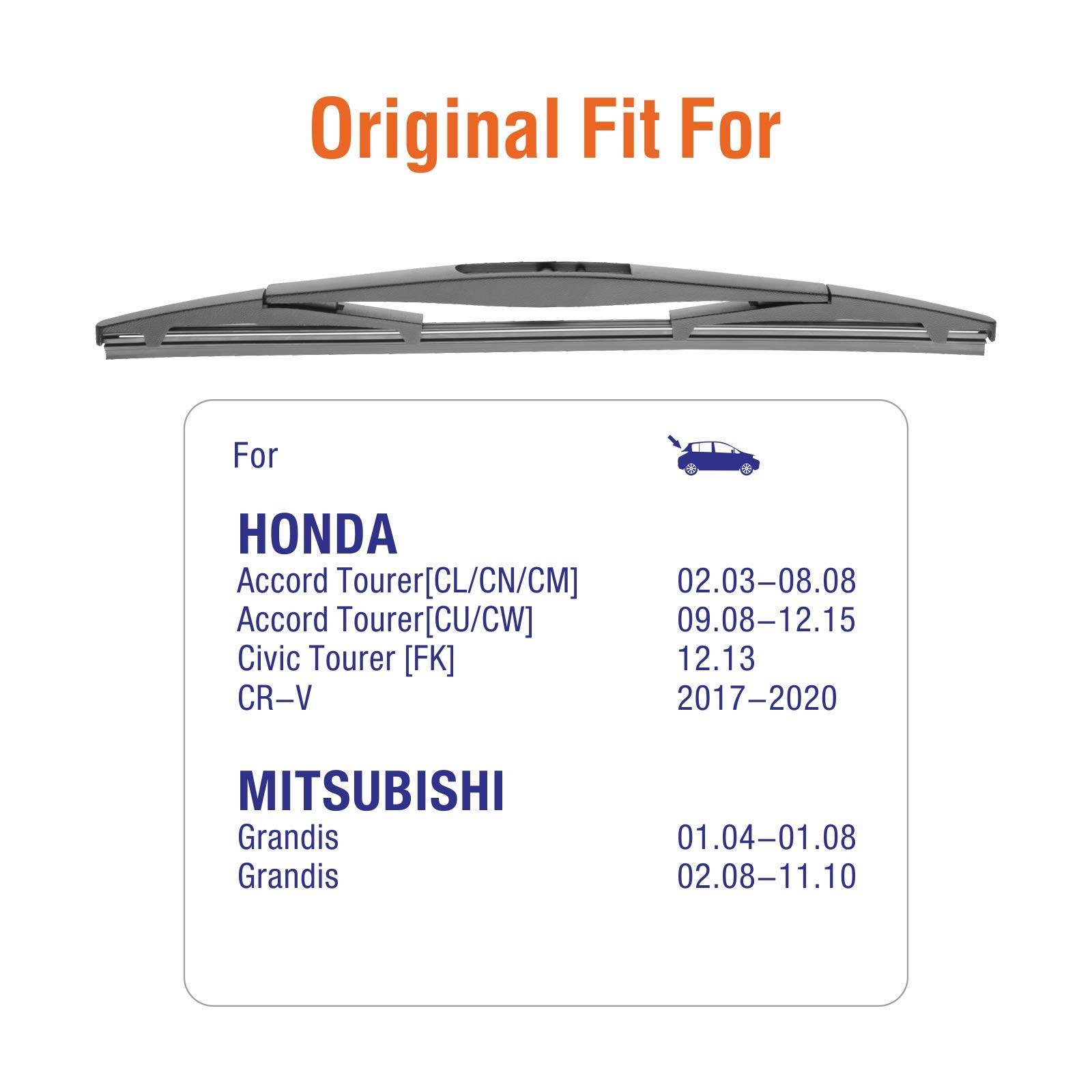 For Genuine Honda 76730-TRN-H01 CRV 2017-2021 Rear Windshield Wiper Blade Replacement, Exact Fit for CR-V 2017 2018 2019 2020 2021 Rear Wiper Arm, WOWIPER Car Wipers, 300mm - 12" + 12 inch (set of 2)