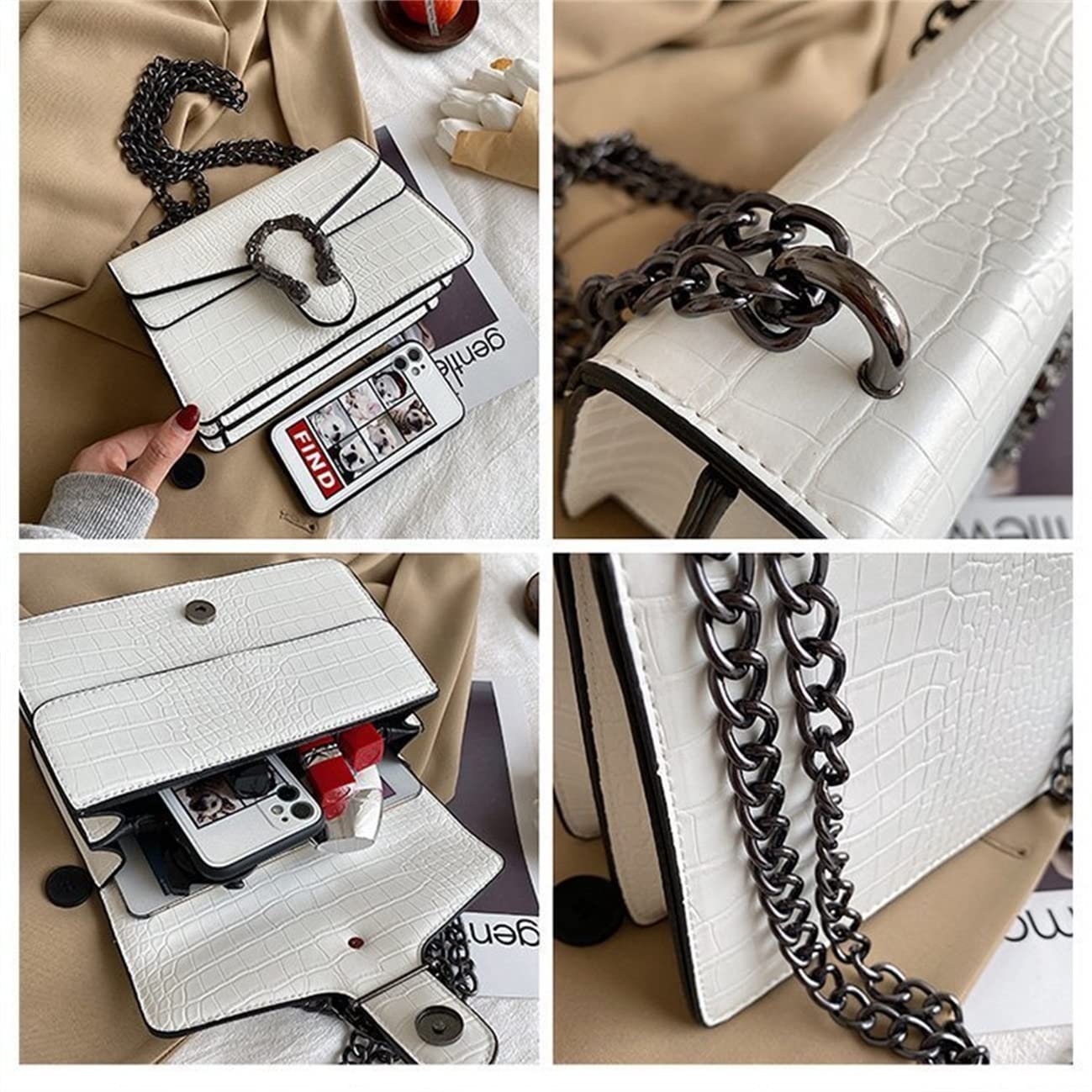 Heyreeg Crossbody Shoulder Evening Bag for Women Leather Messenger Bag Chain Strap Clutch Snake Printed Small Square Satchel Purse