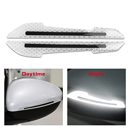 Xotic Tech Car Side Door Marker Rearview Mirror Edge & Door Handle Protector Guard Cover Warning Sticker Set, Carbon Fiber Pattern w/Reflective Safety Strip (White)