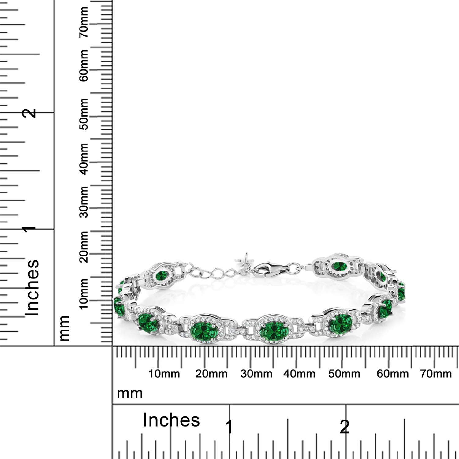 Gem Stone King 925 Sterling Silver Oval Green Simulated Emerald Tennis Bracelet For Women (7.45 Cttw, 7 Inch, With 1 Inch Extender)