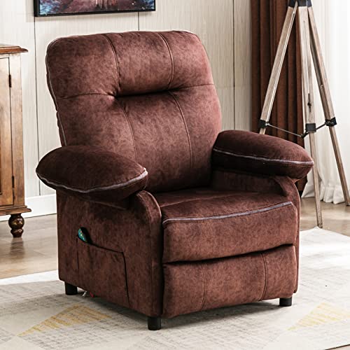 Visentor Massage Recliner Chair, Electric Eecliner, Velvet Living Room Chairs, Lazy Chair Comfy Chair with Heating and Vibration Function, Light Brown