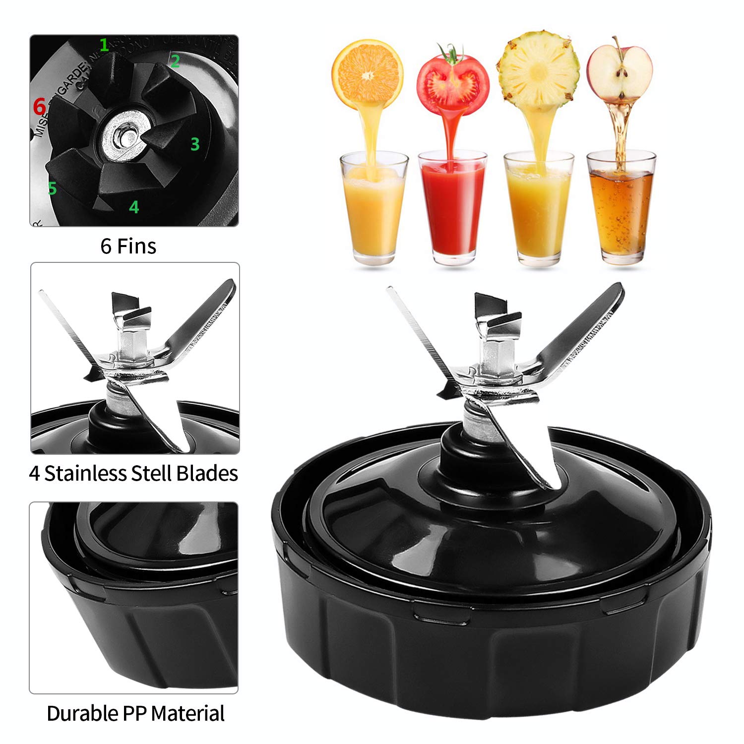 for Ninja Blender Blade Replacement,Blade 6 Fins for Nutri Ninja Extractor Bottom Blade Auto iQ BL450-70 BL451-70 BL454-70 BL481-70 BL482-70 (6 FINS 4 INCH)
