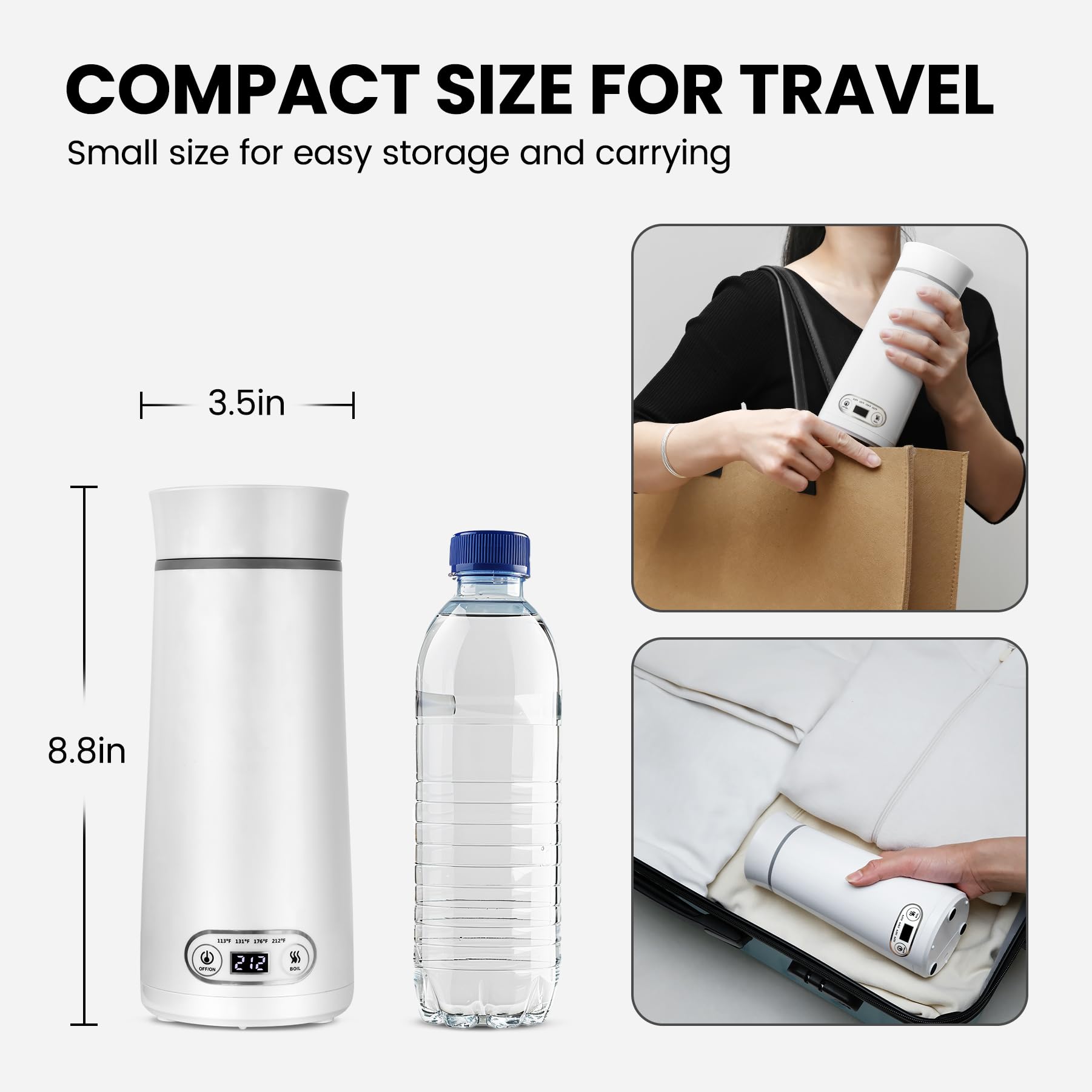 Travel Electric Tea Kettle Portable Small Mini Coffee Kettle, HELlME Water Boiler with 4 Variable Presets, Personal 304 Stainless Steel Water Heater with Auto Shut-Off & Boil Dry Protection